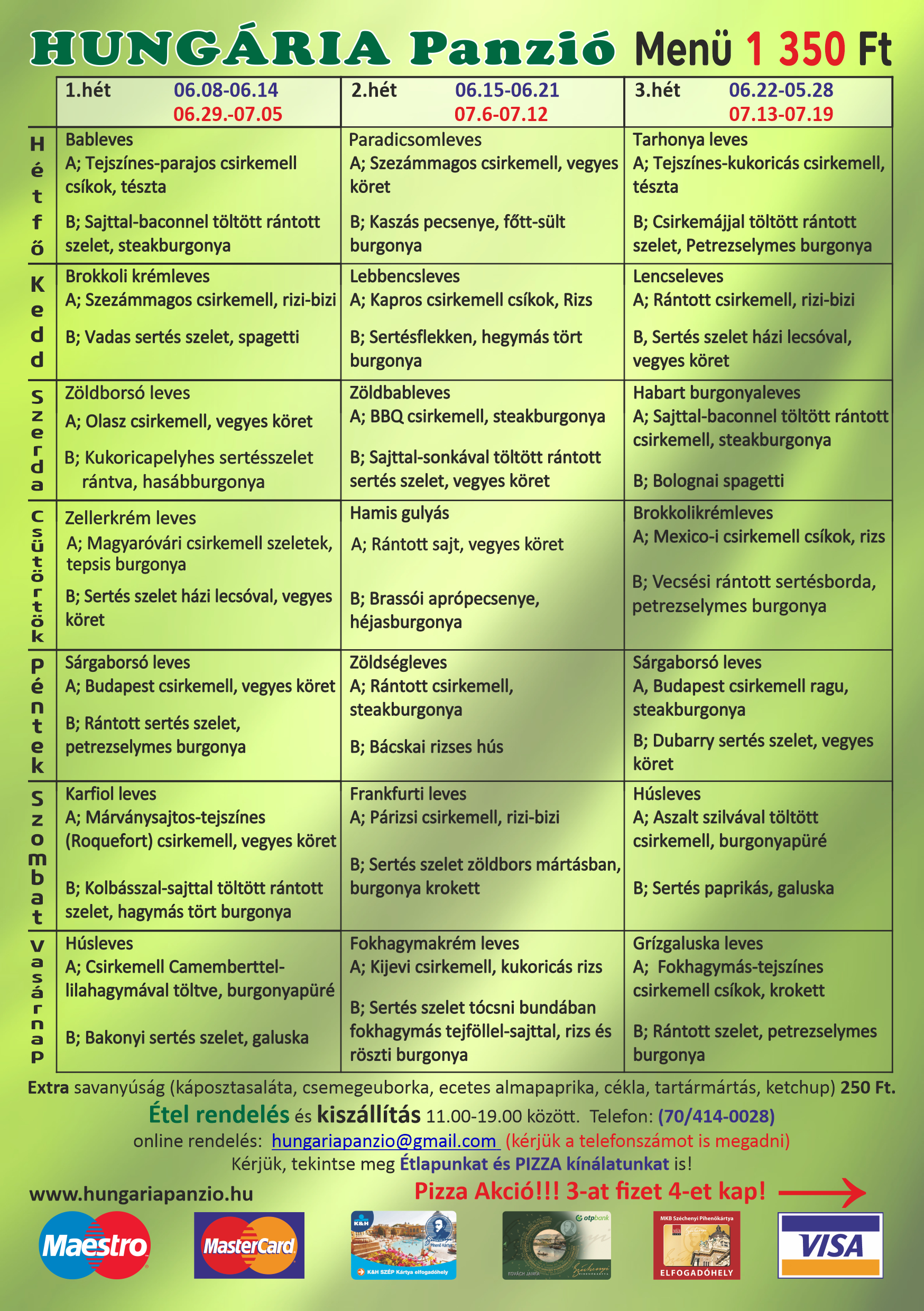Hungária Panzió - Napi menü házhozszállítás
